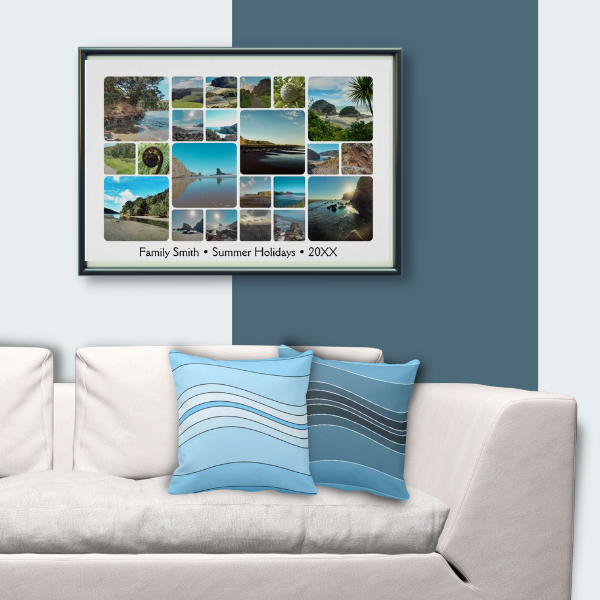 Turquoise Pillows & Photo Collage Wall Decor • KBM D3signs